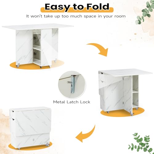 Folding Dining Table, Versatile Drop Leaf Dining Table with Lockable ...