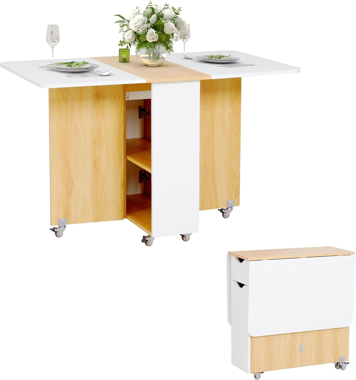 Folding Dining Table, Versatile Drop Leaf Dining Table with Lockable ...