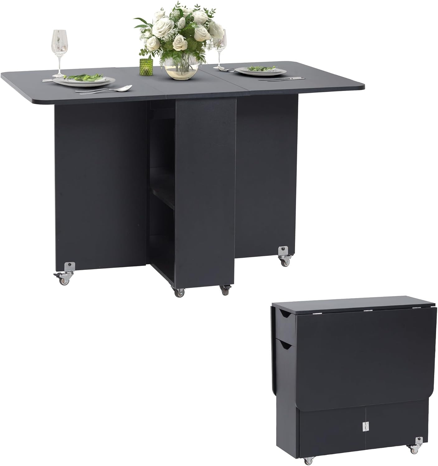 Folding Dining Table, Versatile Drop Leaf Dining Table with Lockable ...