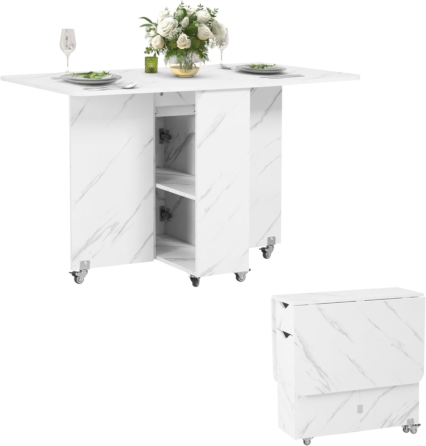 Folding Dining Table, Versatile Drop Leaf Dining Table with Lockable ...