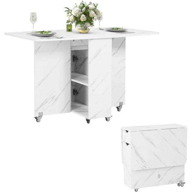 Folding Dining Table, Versatile Drop Leaf Dining Table with Lockable ...