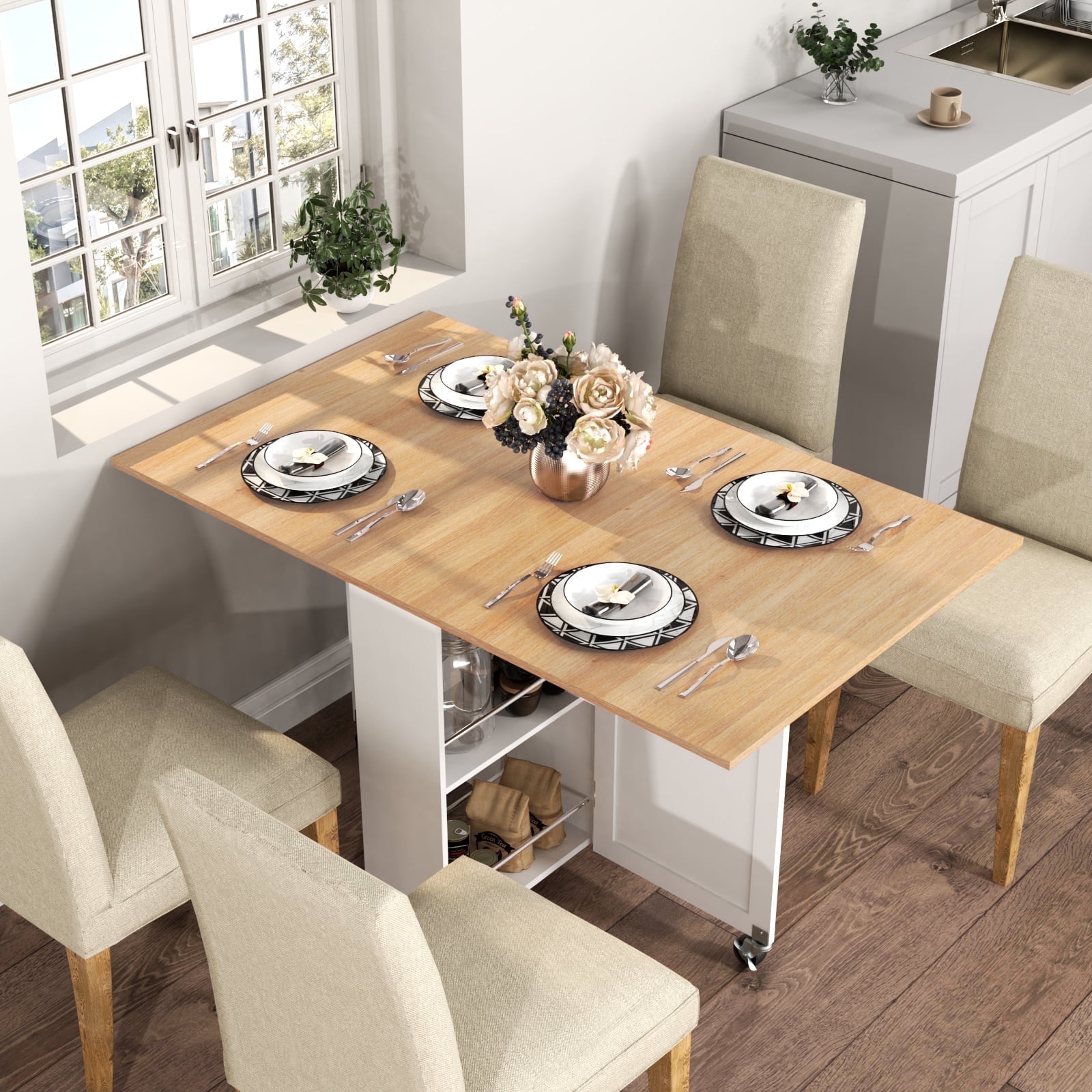 Folding Dining Table, Versatile Foldable Kitchen Dinner Table with ...