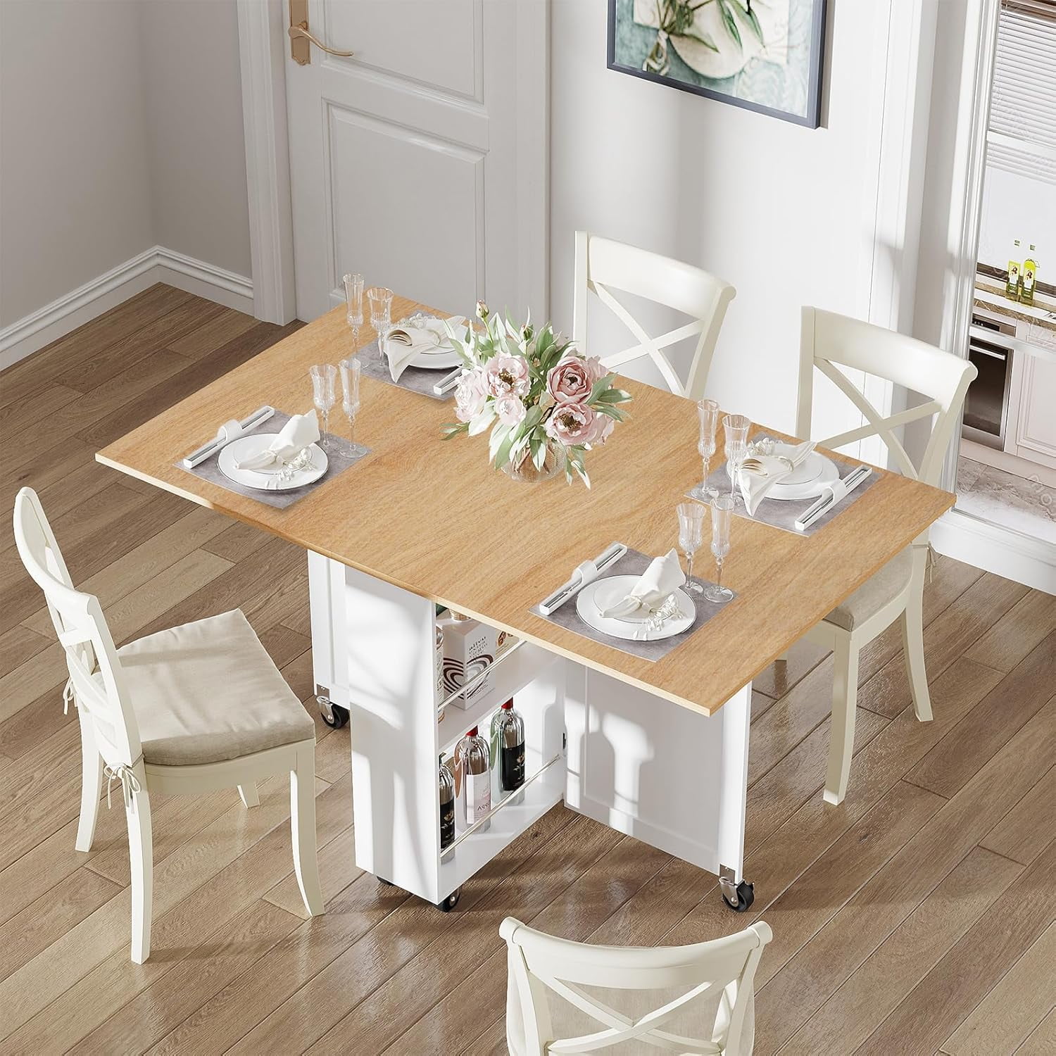 Folding Dining Table, Versatile Foldable Kitchen Dinner Table with ...