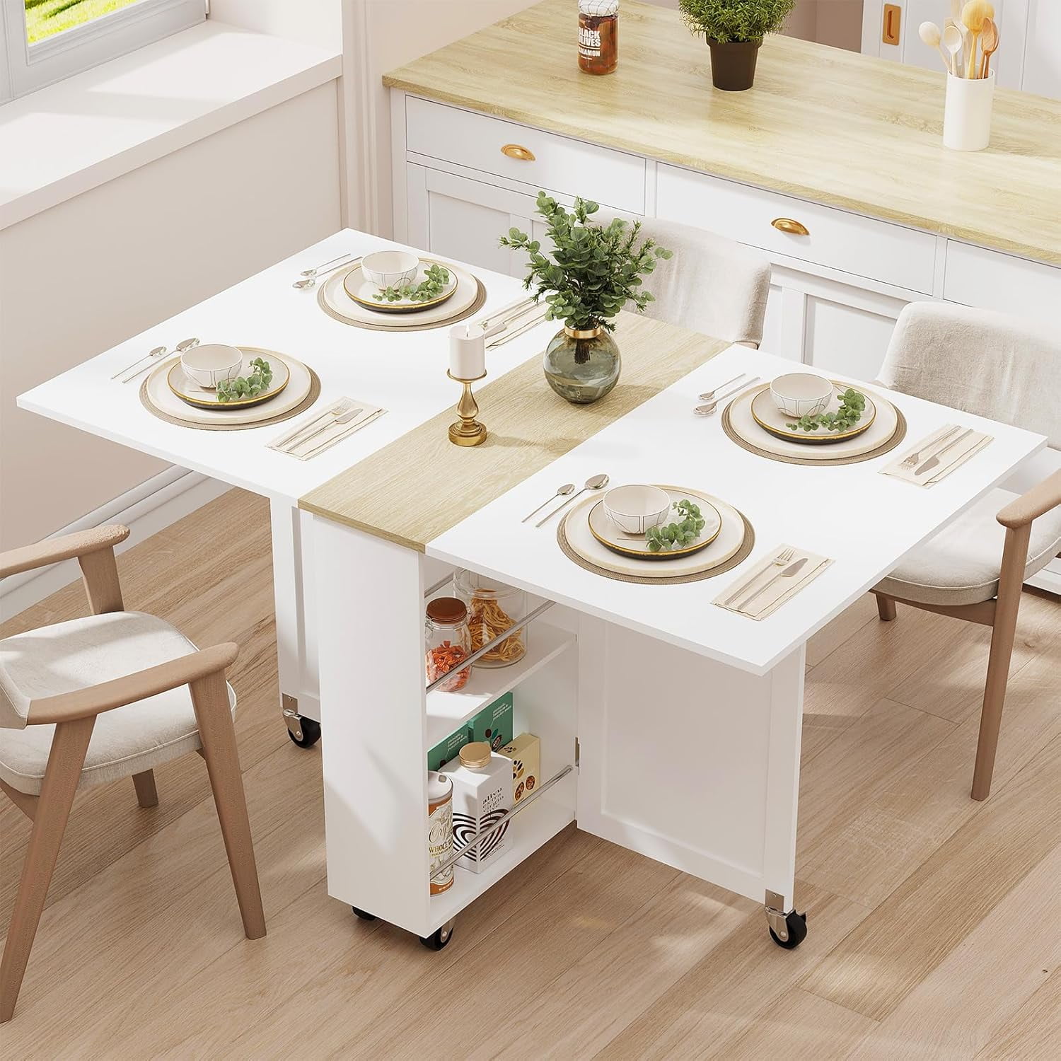 Folding Dining Table, Versatile Foldable Kitchen Dinner Table with ...