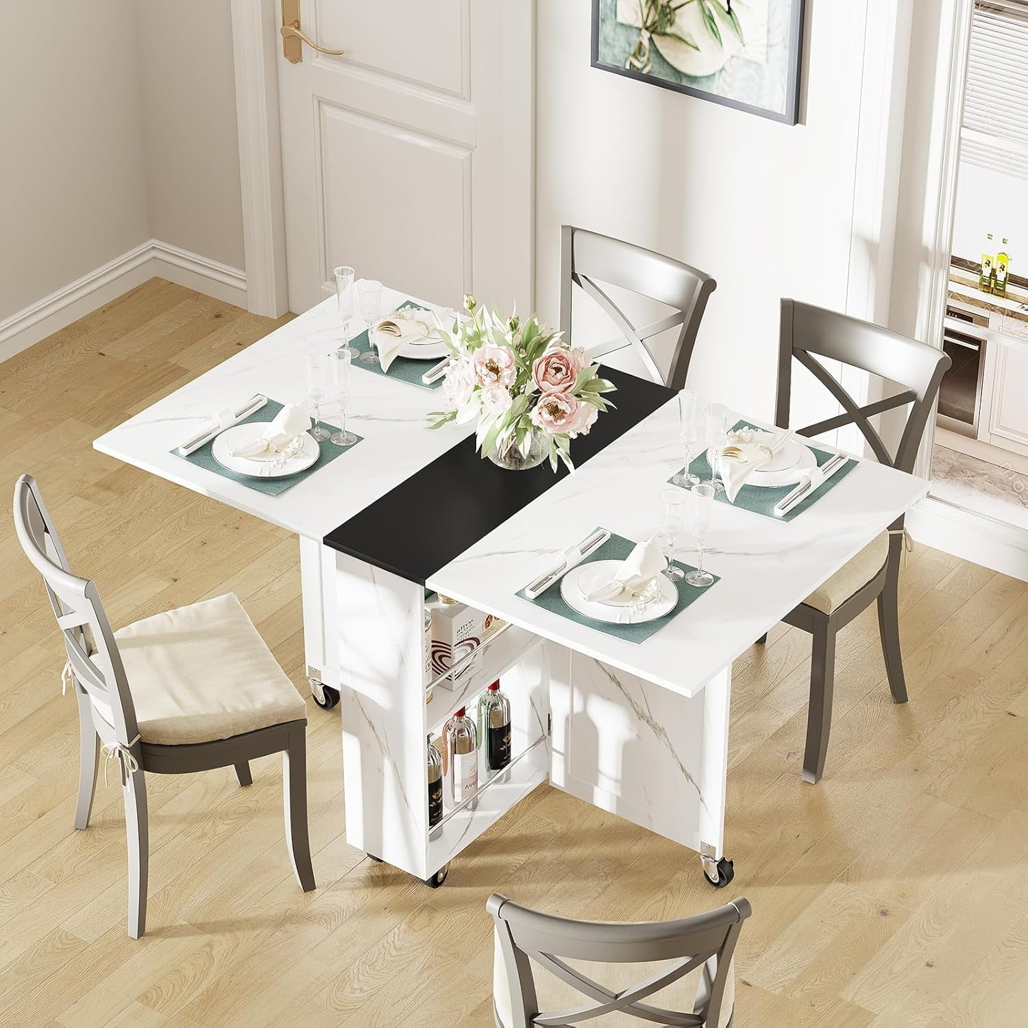 Folding Dining Table, Versatile Foldable Kitchen Dinner Table with ...