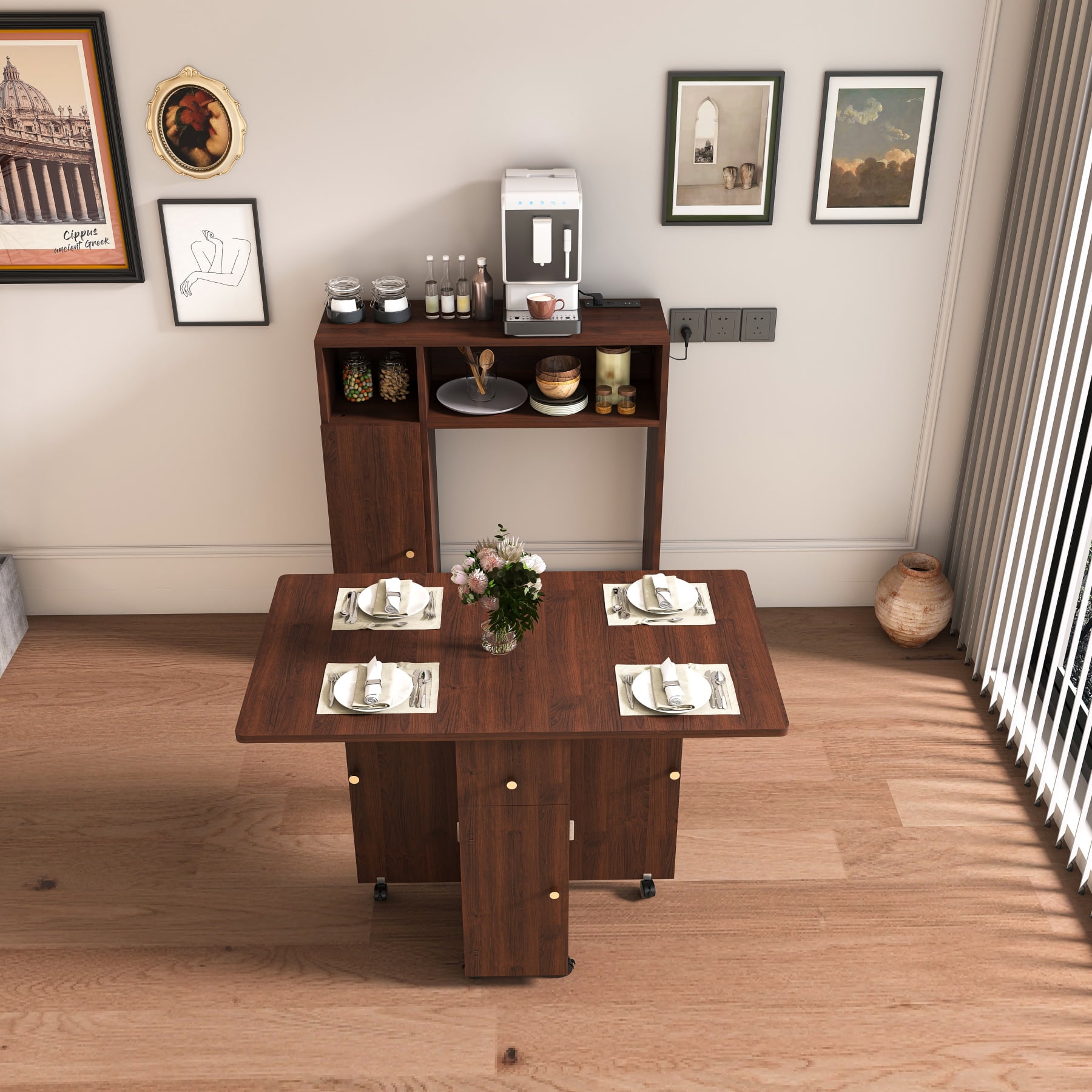 Folding Dining Table, Wall-Mounted Sideboard Dining Table with Storage ...