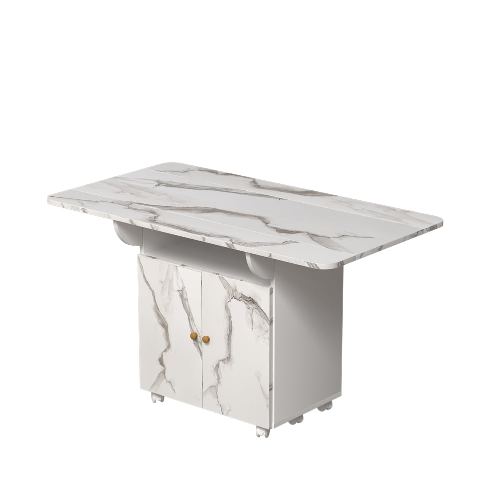 Folding Dining Table With Storage Cabinet, 6 MovableLeaf Kitchen Table ...
