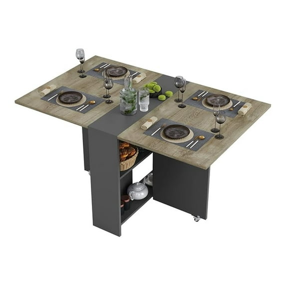 Folding Dining Table with 2 , Drop Leaf Table with 6 Wheels ...