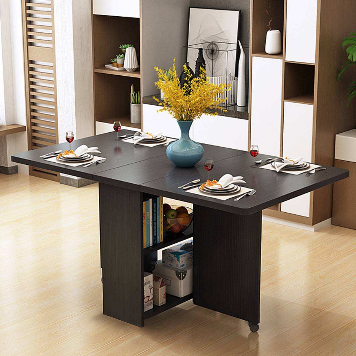Manor Park Modern Drop Leaf Mixed Material Dining Table, Birch ...