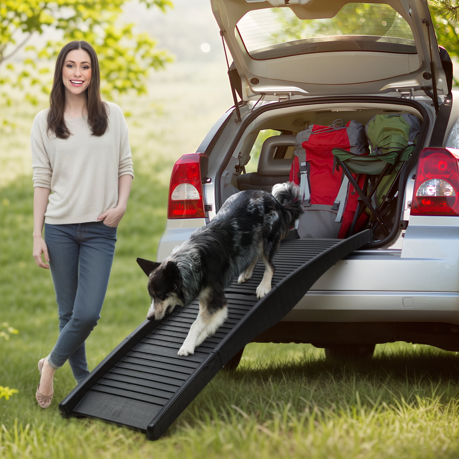 Folding Dog Ramp for Car, 4-Fold Folding Large Dog Ladder, Supports up ...