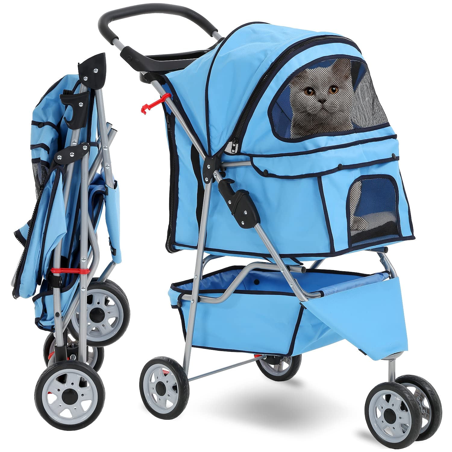 Folding Dog Stroller, 3 Wheels Pet Strollers Pet Gear for Small Medium ...
