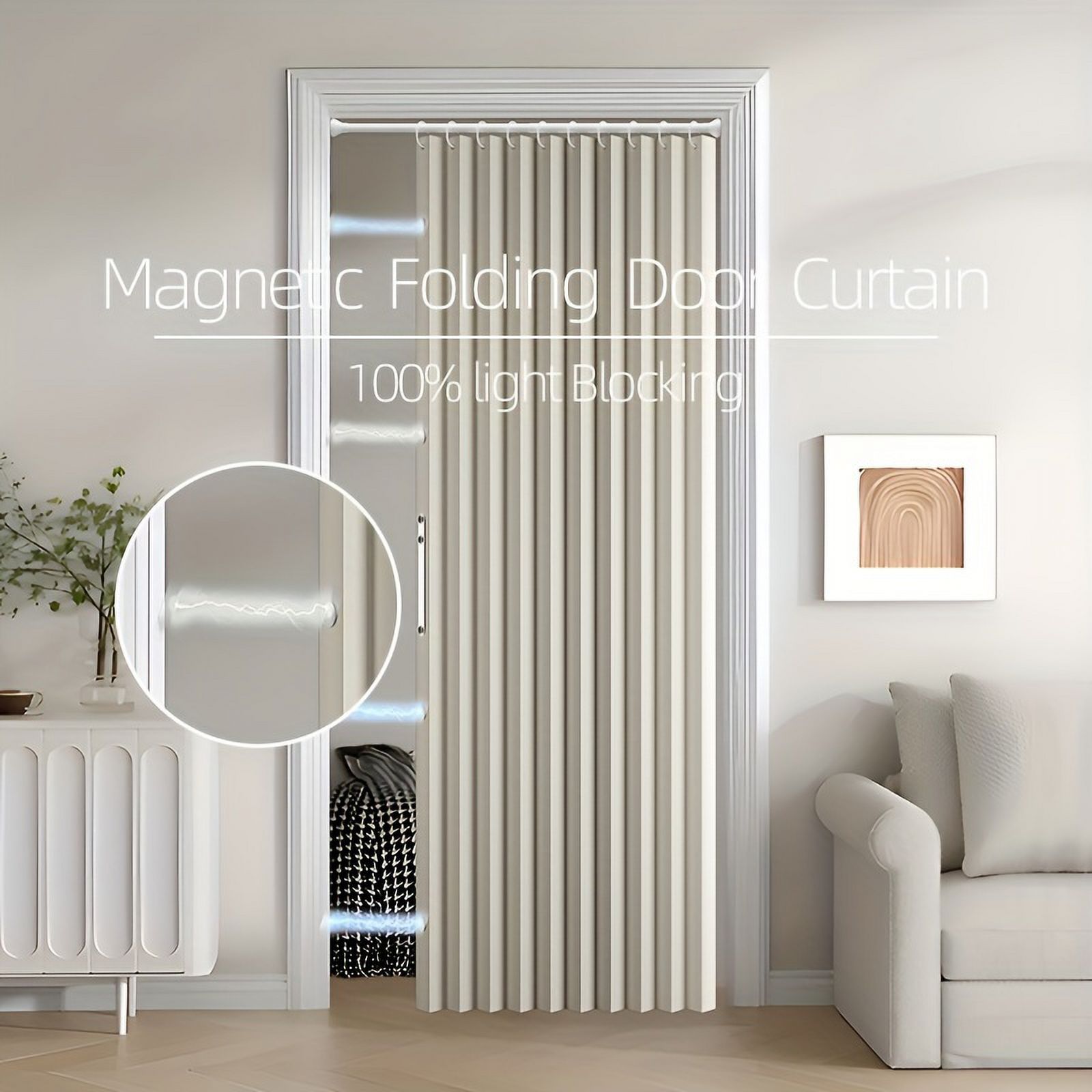 Folding Door Curtain - Space-Saving Room Divider with Hanging Rings for ...