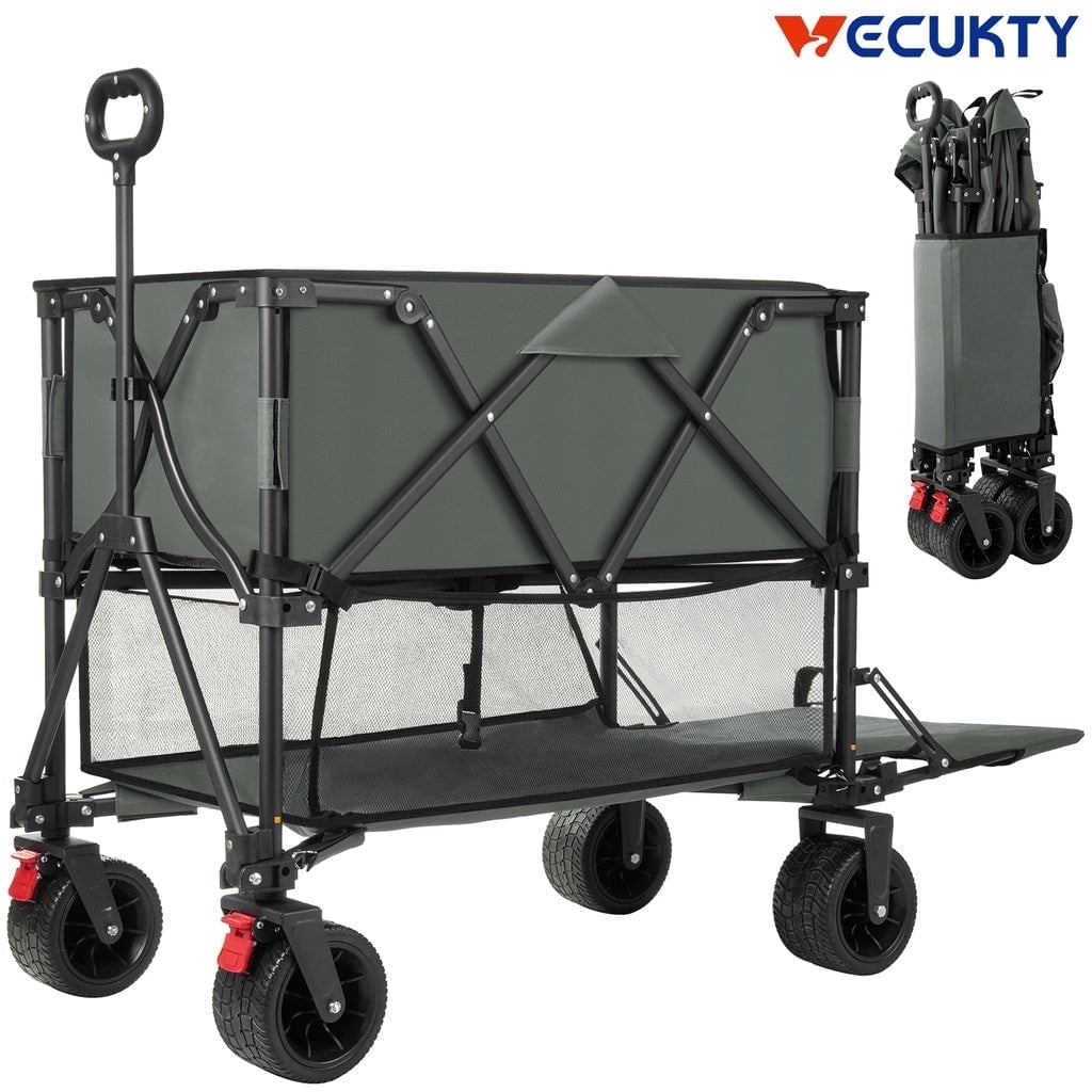 Folding Double Decker Camping Wagon, VECUKTY Heavy Duty Collapsible ...