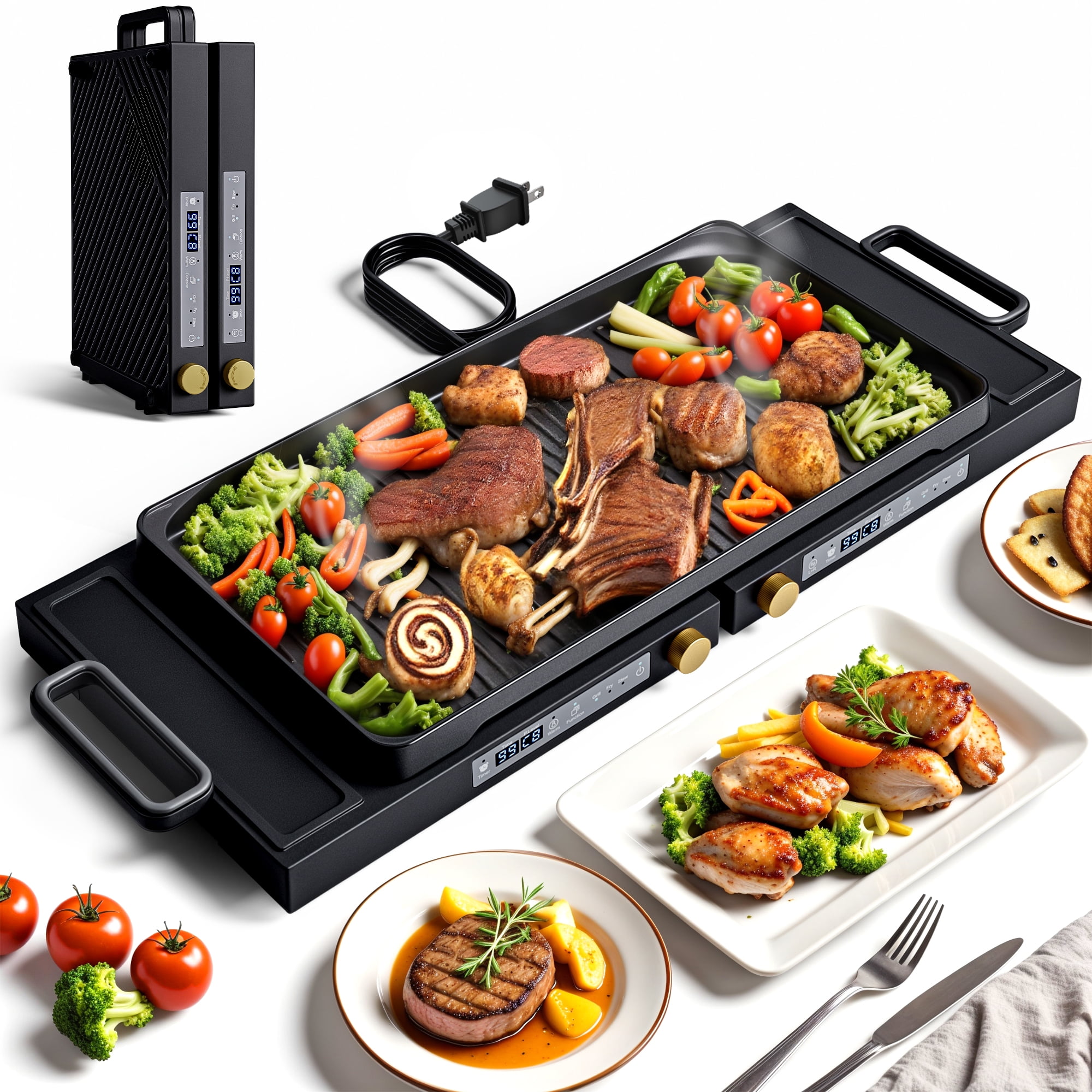 Folding Double Induction Cooktop, 1800W Portable Electric Stove with Knob Control, 8 Temp Levels ...