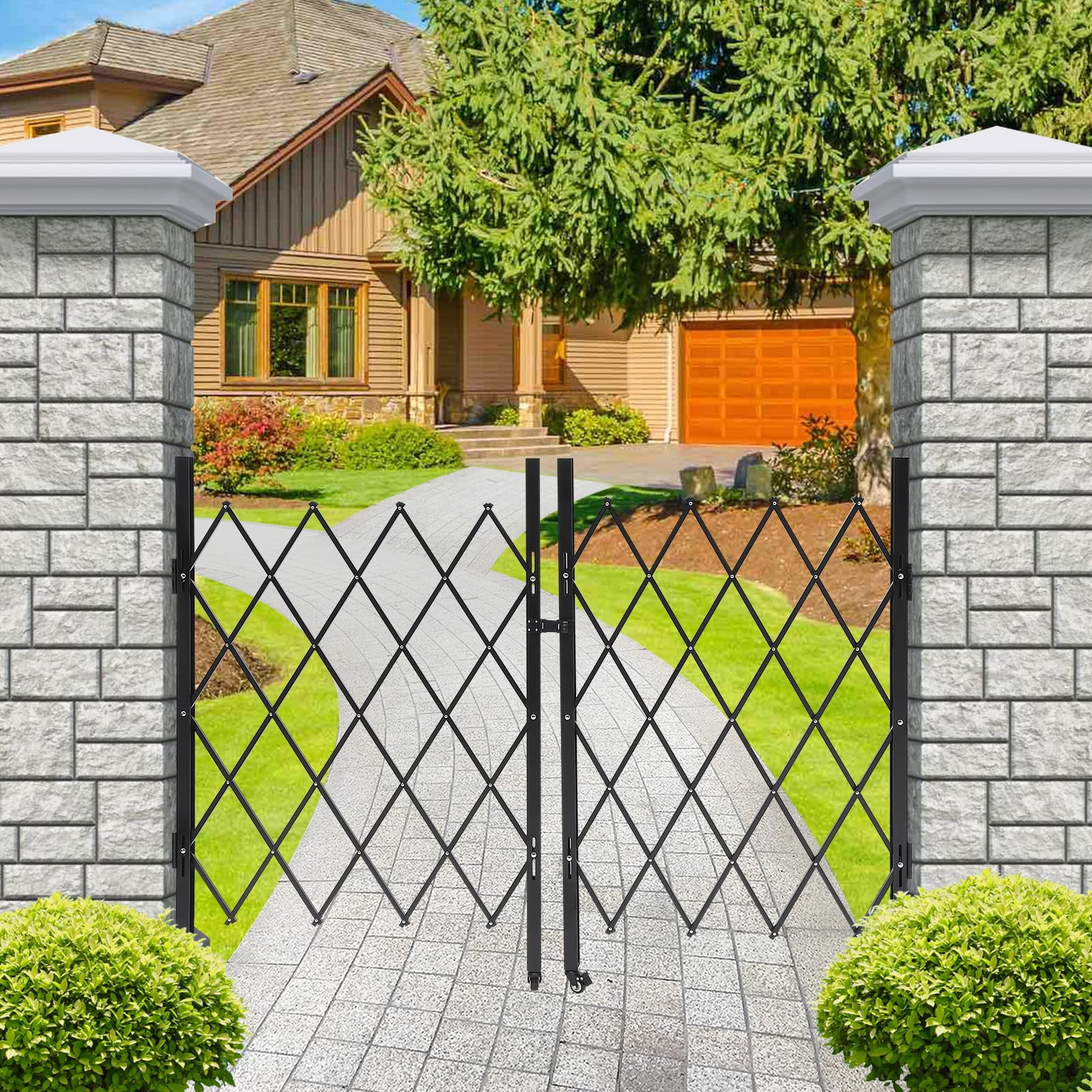 Folding Driveway Gate with Keys, Metal Expandable Safety Barrier Gate ...