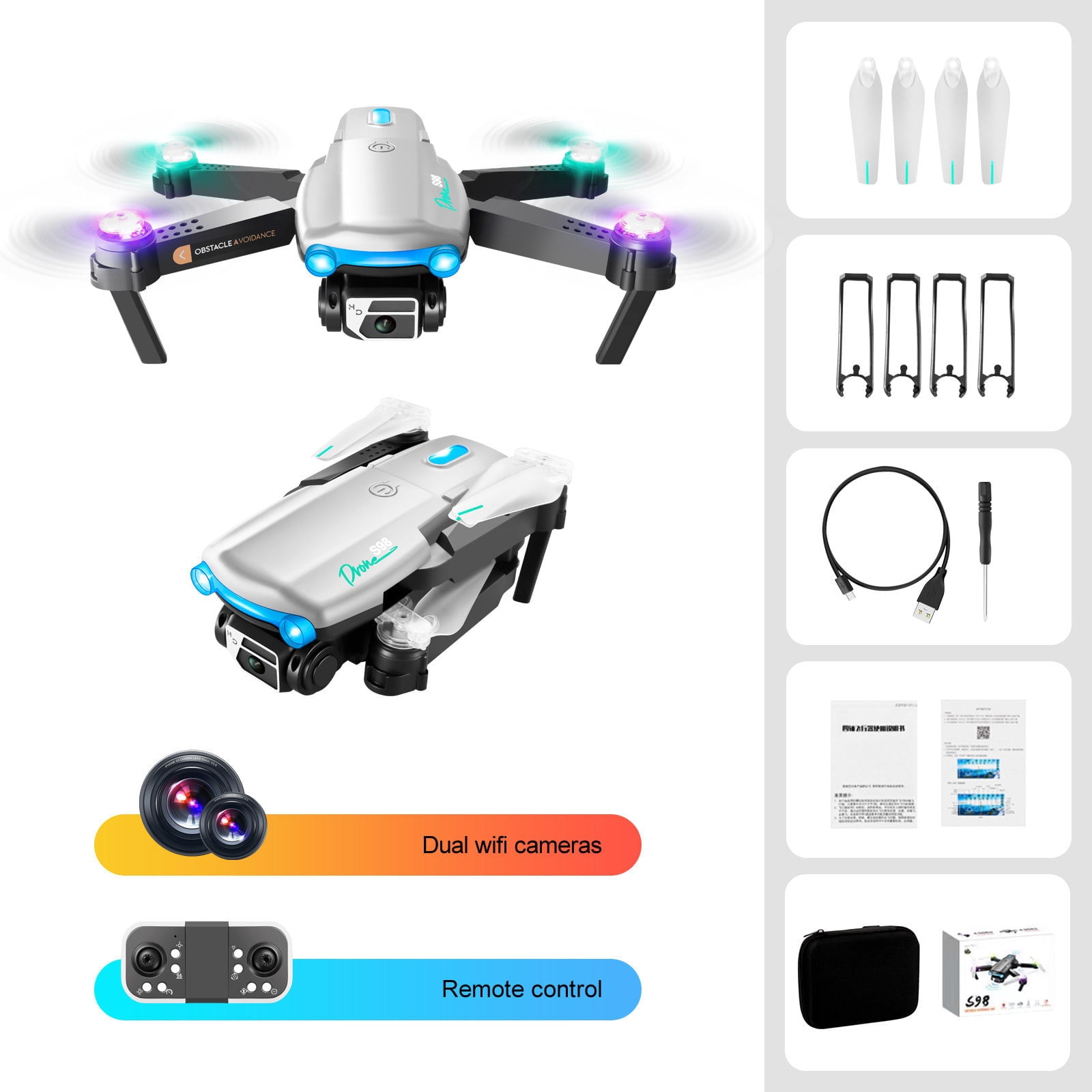Folding Drone HD 4K Dual Camera Quad-axis RC Aircraft,Gifts for Boys ...