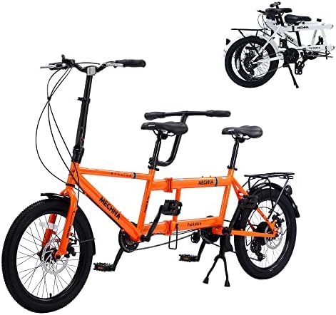 Folding Dual Drive Tandem Bike, Adult Beach Cruiser Double Bike, 20-Inch Wheels, 7 Speed, Dual ...