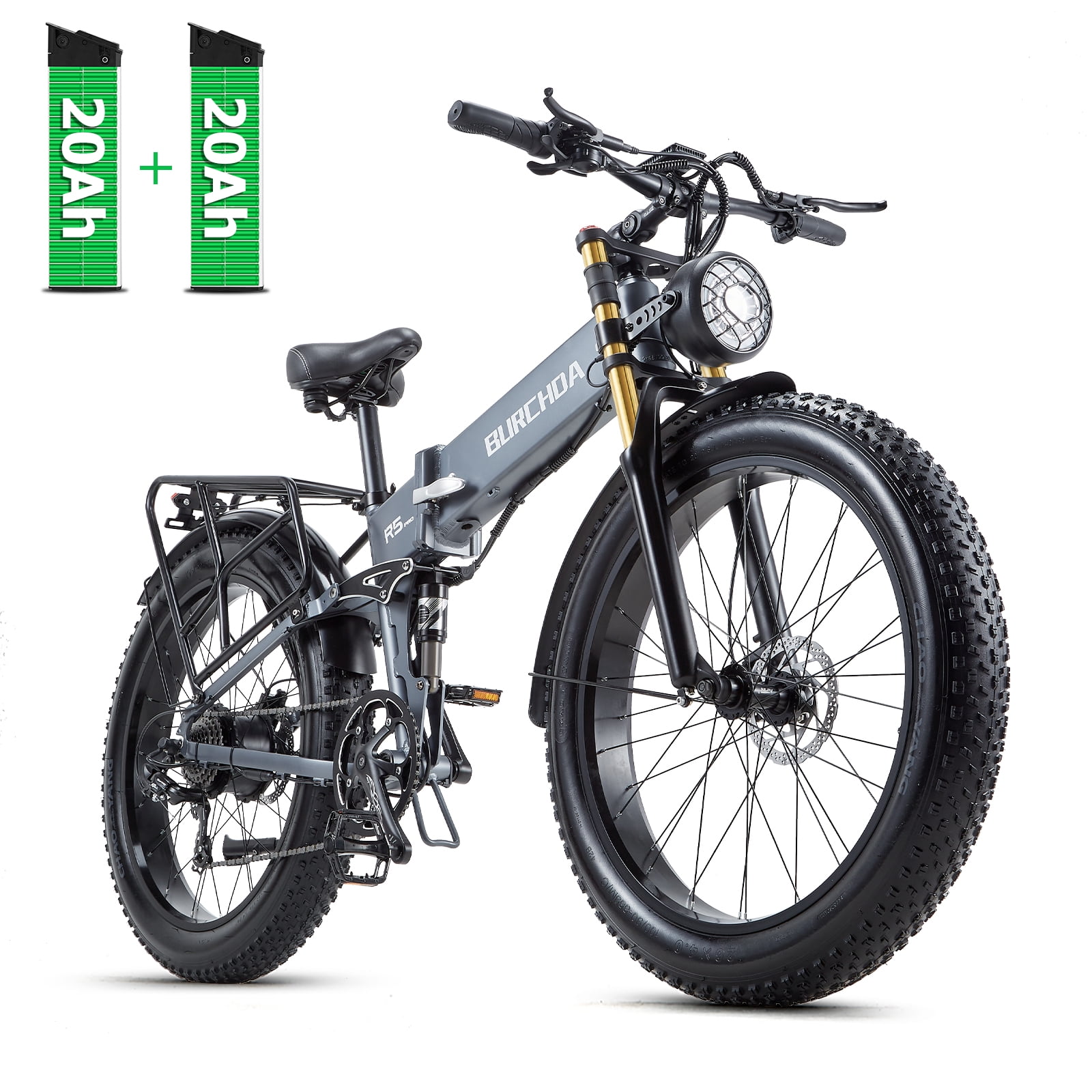 Folding Electric Bike for Adult 26'', 1000W UL2849 48V 40Ah Removable Battery Fat Tire E ...