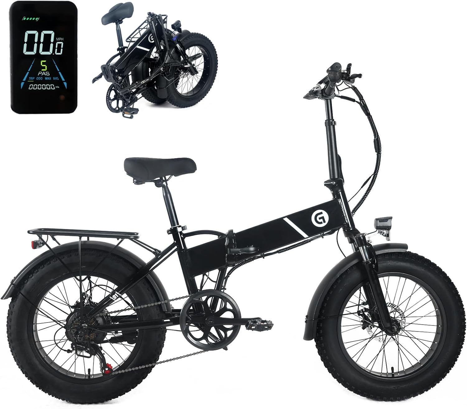 Folding Electric Bike for Adults with 20" x 4.0 Fat Tire, 48V Removable ...