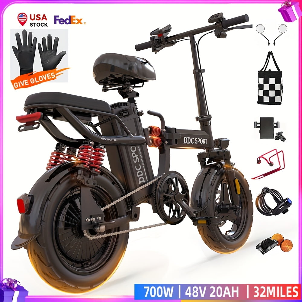 Folding Electric Bike for Adults | 700W Peak Motor, 48V20Ah Battery, 35 Miles, 20MPH, LCD ...