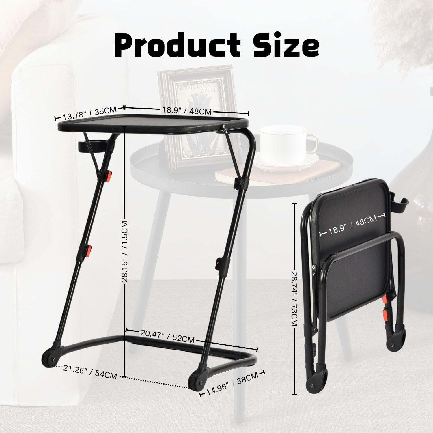 Folding End Table with Cup Holder, Compact Sofa Side Table for Small ...