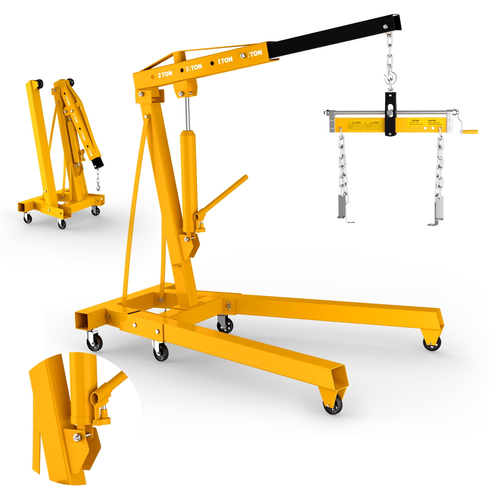 Folding Engine Hoist with Lever, 2 Ton/4400 LBS, Heavy Duty Cherry ...