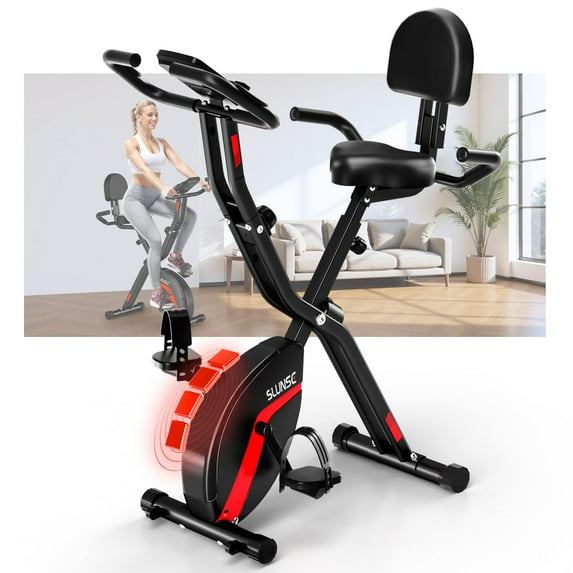 Folding Exercise Bike, 5 IN 1 Foldable Stationary Bike for Home, Indoor Cycling Bike with 16 ...