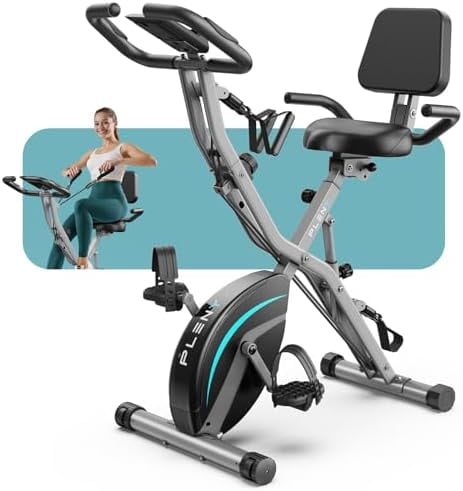 Folding Exercise Bike, 5 IN 1 Stationary Bike 5.5 LBS Flywheel Exercise Bike, Indoor Workout ...