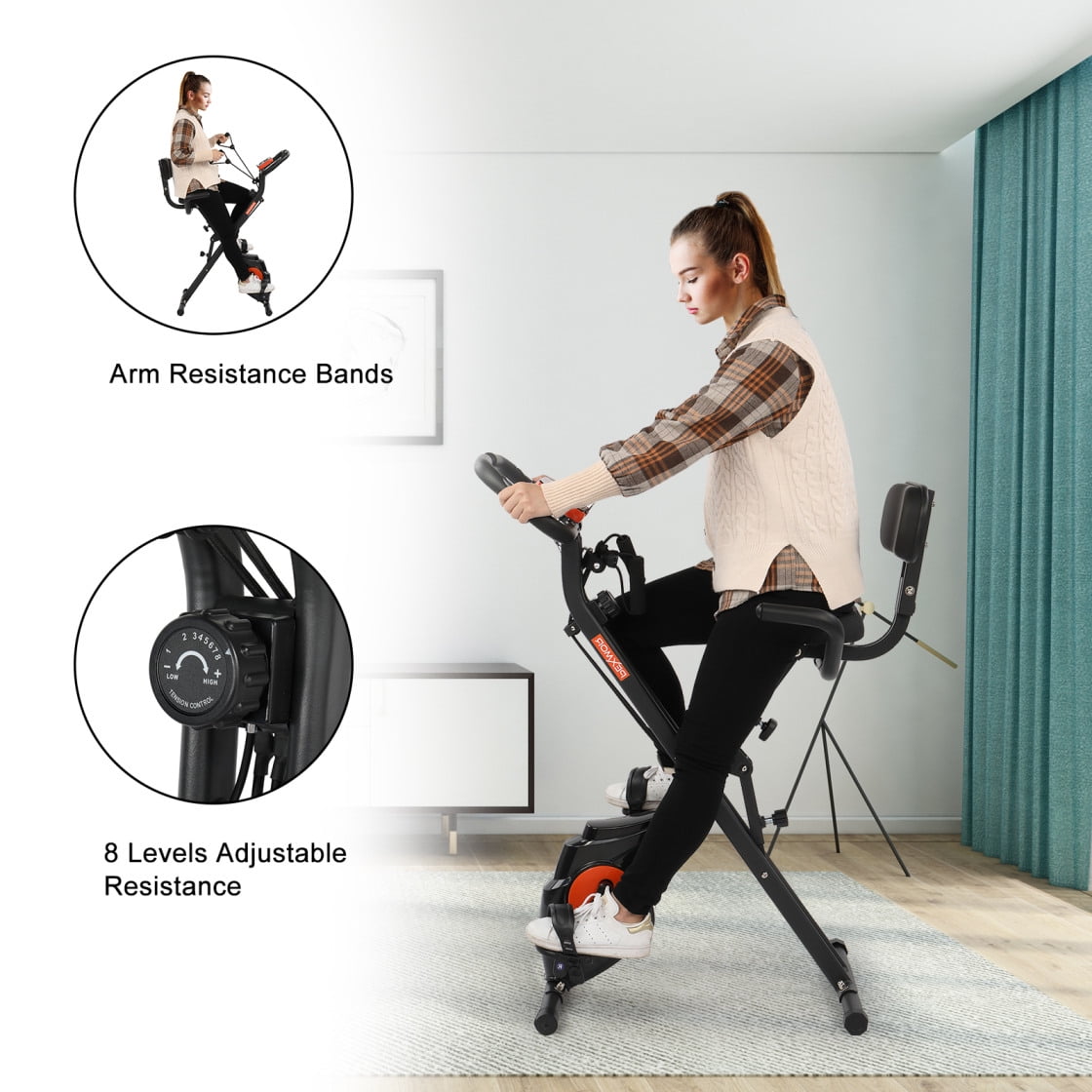 Folding Exercise Bike with 8-Level Adjustable Resistance, Upright ...