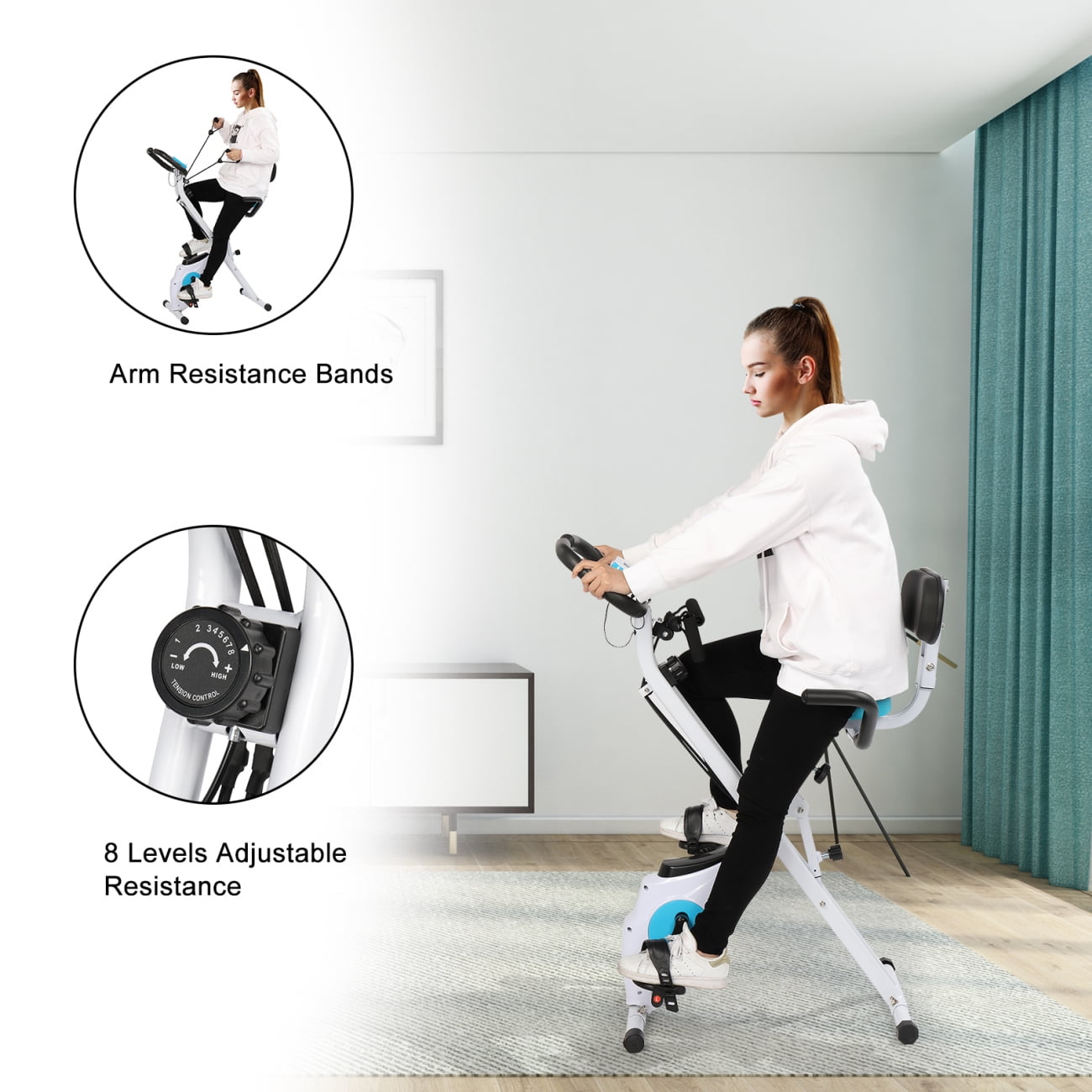 Folding Exercise Bike with 8-Level Adjustable Resistance, Upright ...