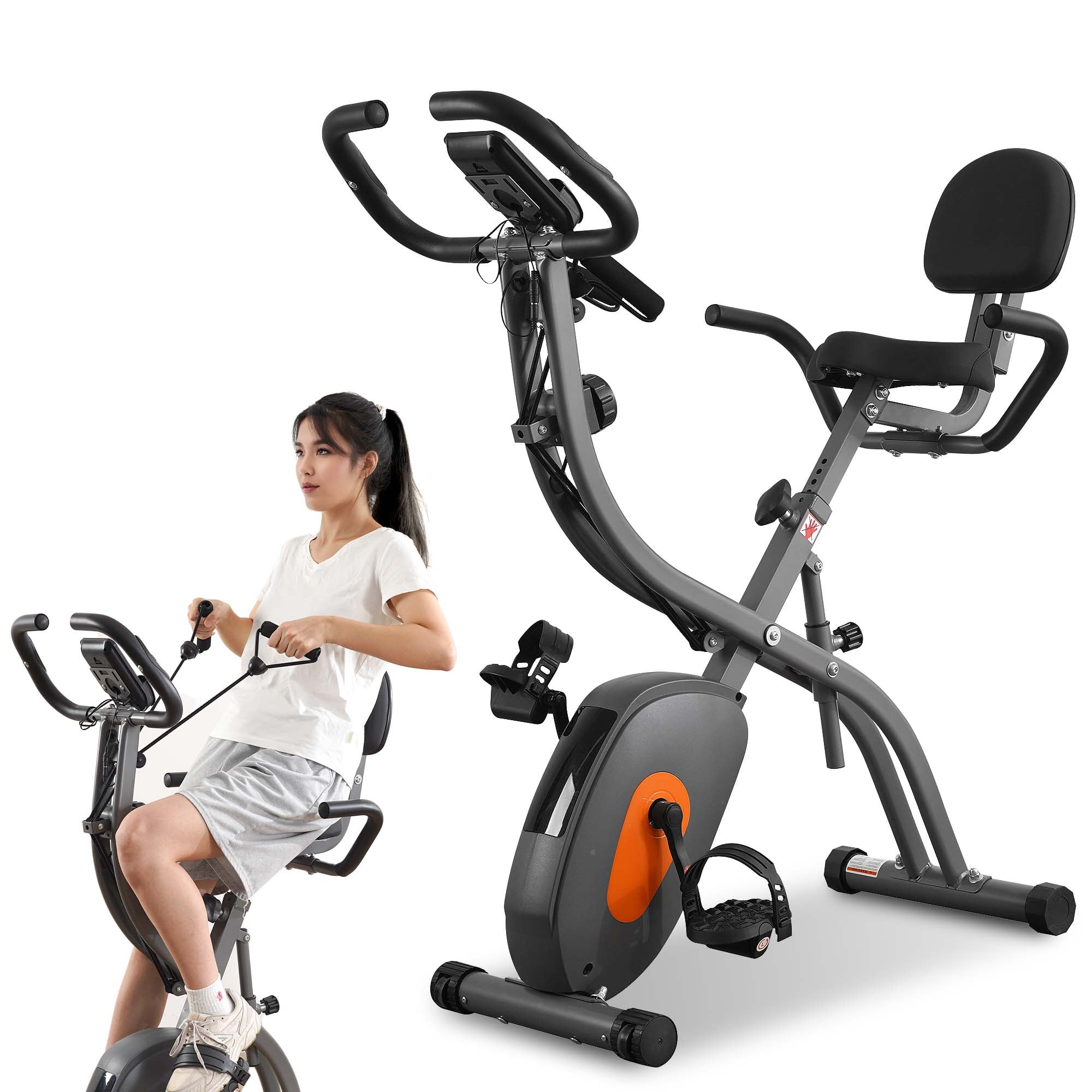 3-in-1 Folding Exercise Bike with LCD, Adjustable Resistance Bands ...