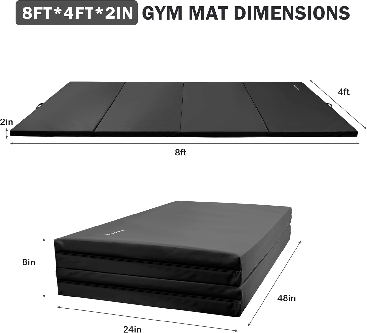 Folding Exercise Gymnastics Mat 4'x8'x2" High-Density Anti-Tear ...