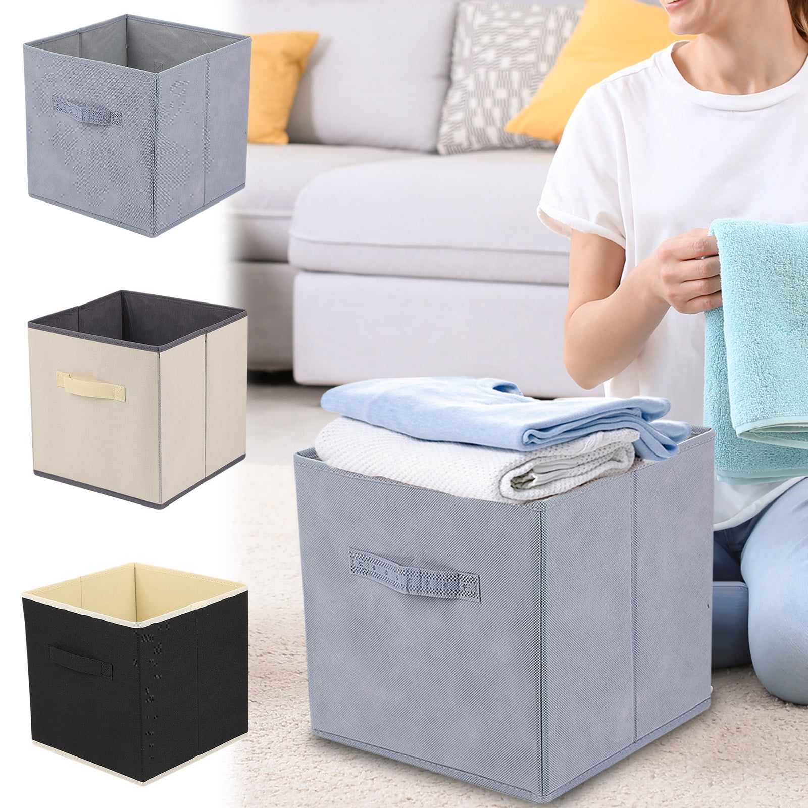 Folding Fabric Storage Box 28x28x28cm Non-Woven Organizer for Clothes ...