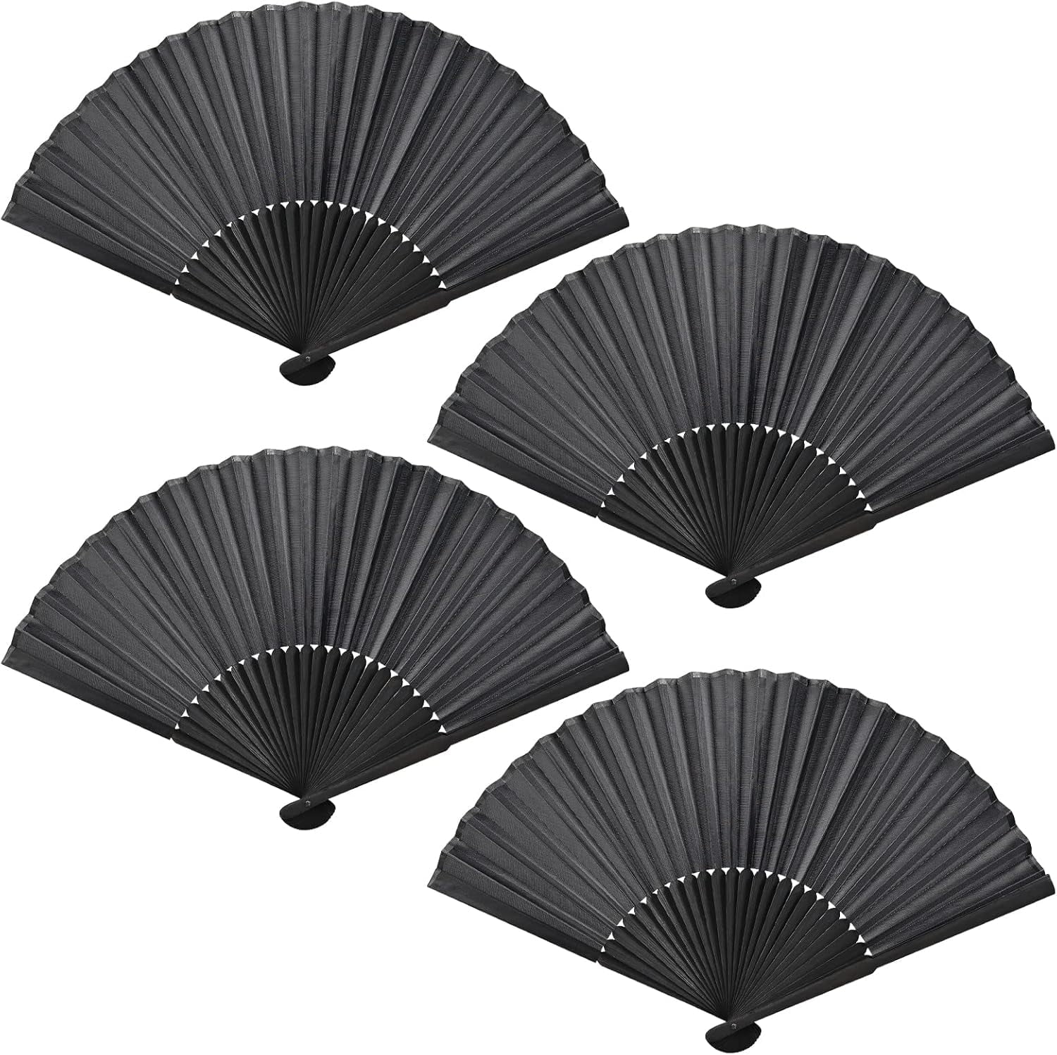 Folding Fan 4Pack Bamboo Silk Black Hand Fan Expand 14.96in for ...