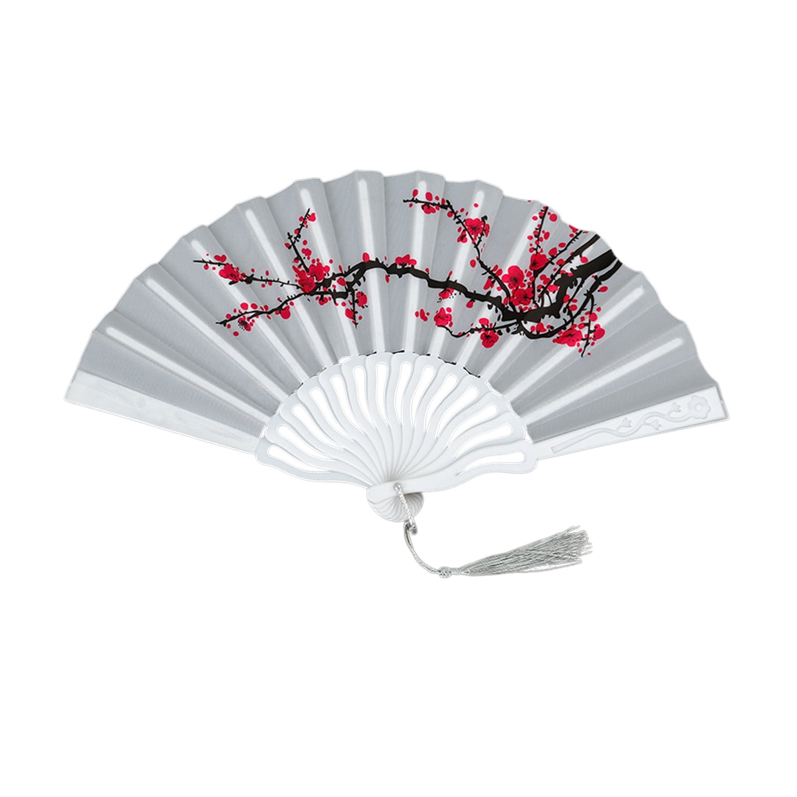 Folding Fan Ancient Style Hand Cooling Fan With Tassels Red Blossom ...