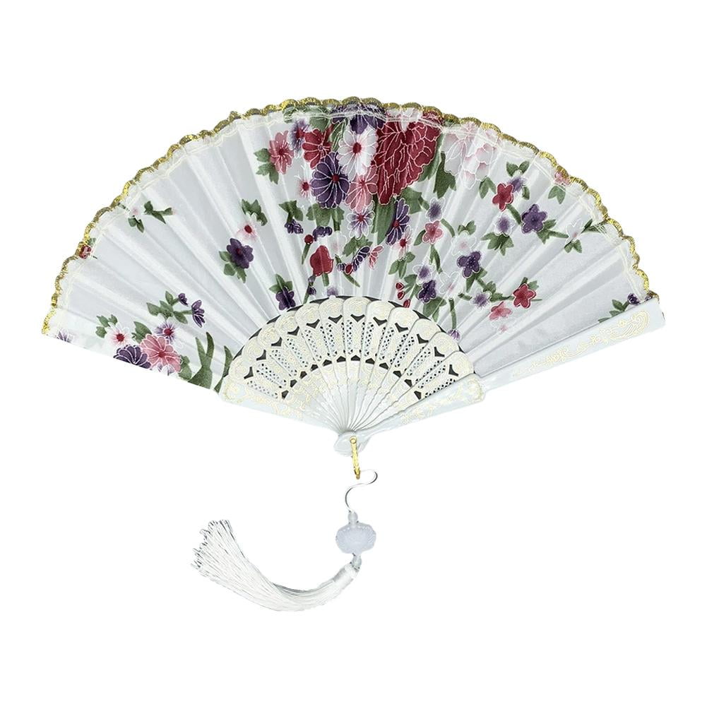 Folding Fan Chinese Bamboo Vintage Silk Hand Held Dance Fans Party ...