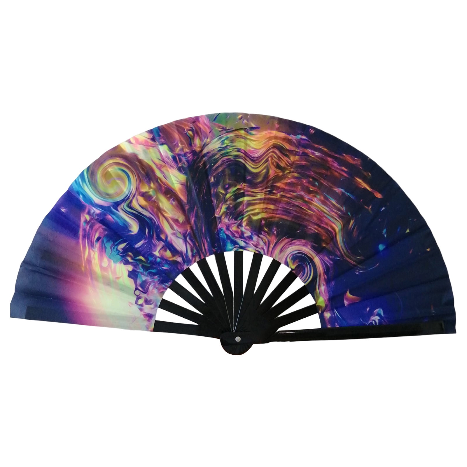 Folding Fan Colorful Holographic Rave Fan Bamboo Ribs Hand Fan ...