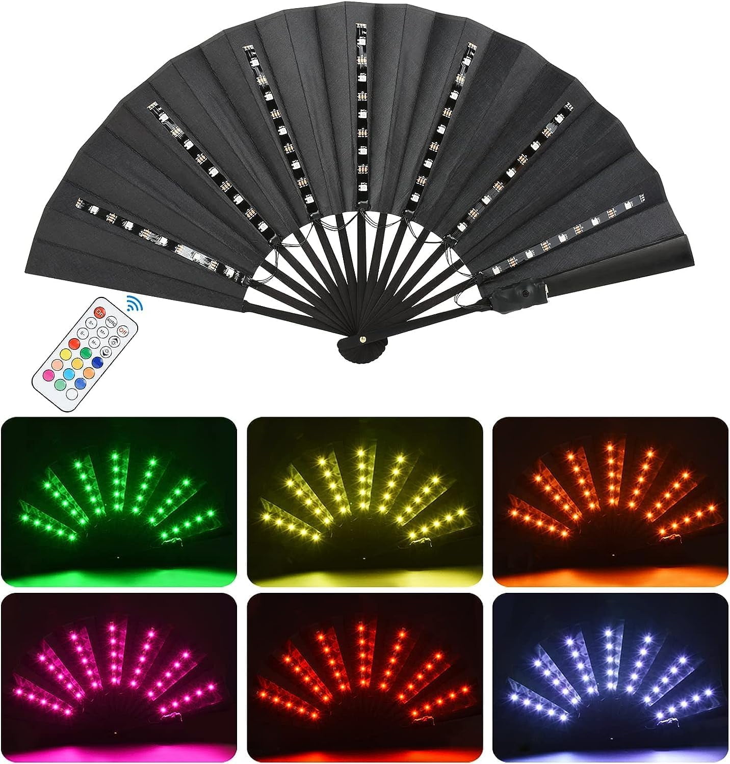 Folding Fan Led Fan, Large Rave Fan Light Up Hand Fan Glowing Handheld ...