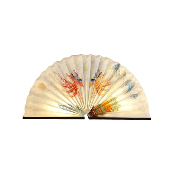 Folding Fan Shape LED Lamp USB Powered Decorative Light Wood and Paper ...