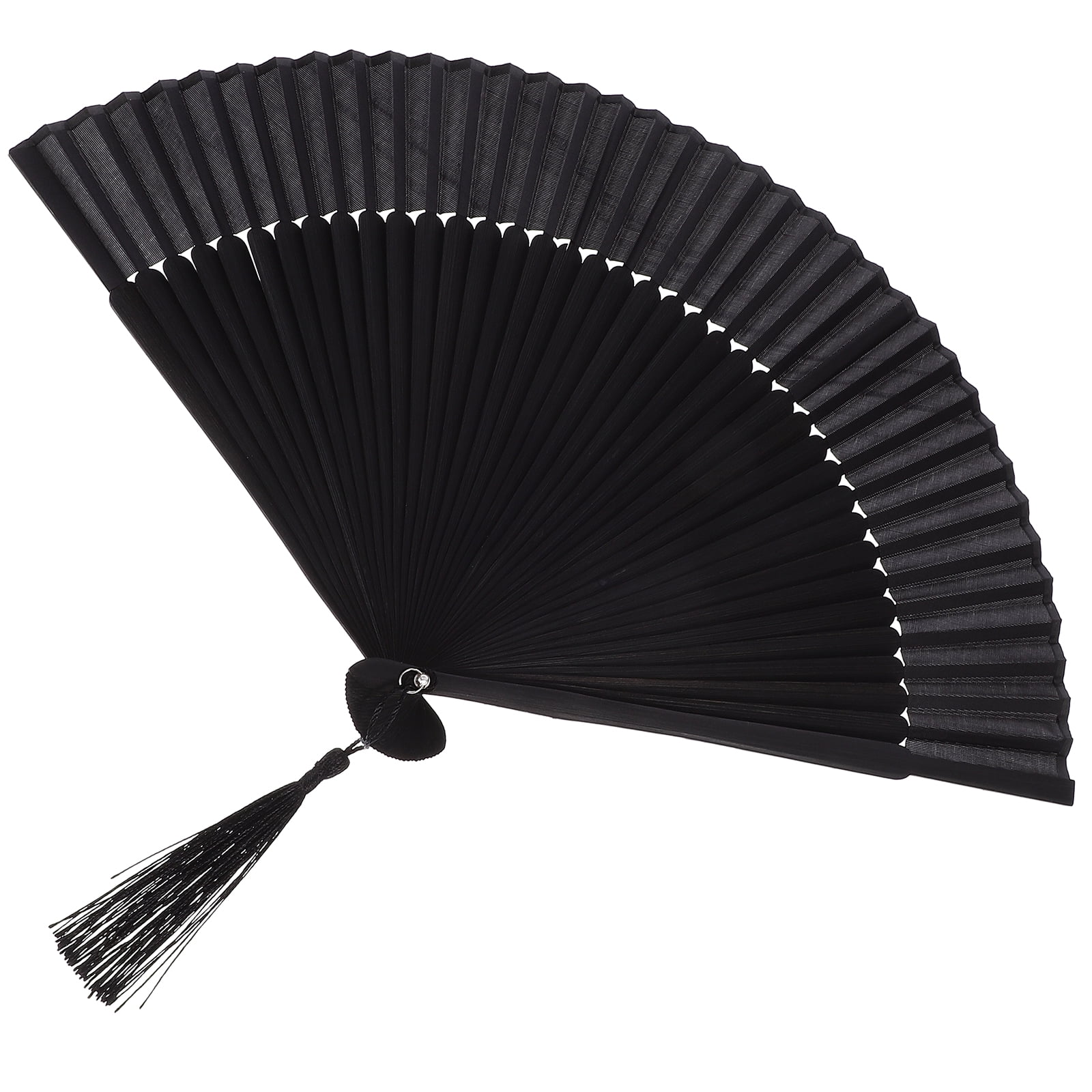 FONDOTIN 1Pc Bamboo Silk Folding Fan Black Men Hand Fan Durable Strong ...