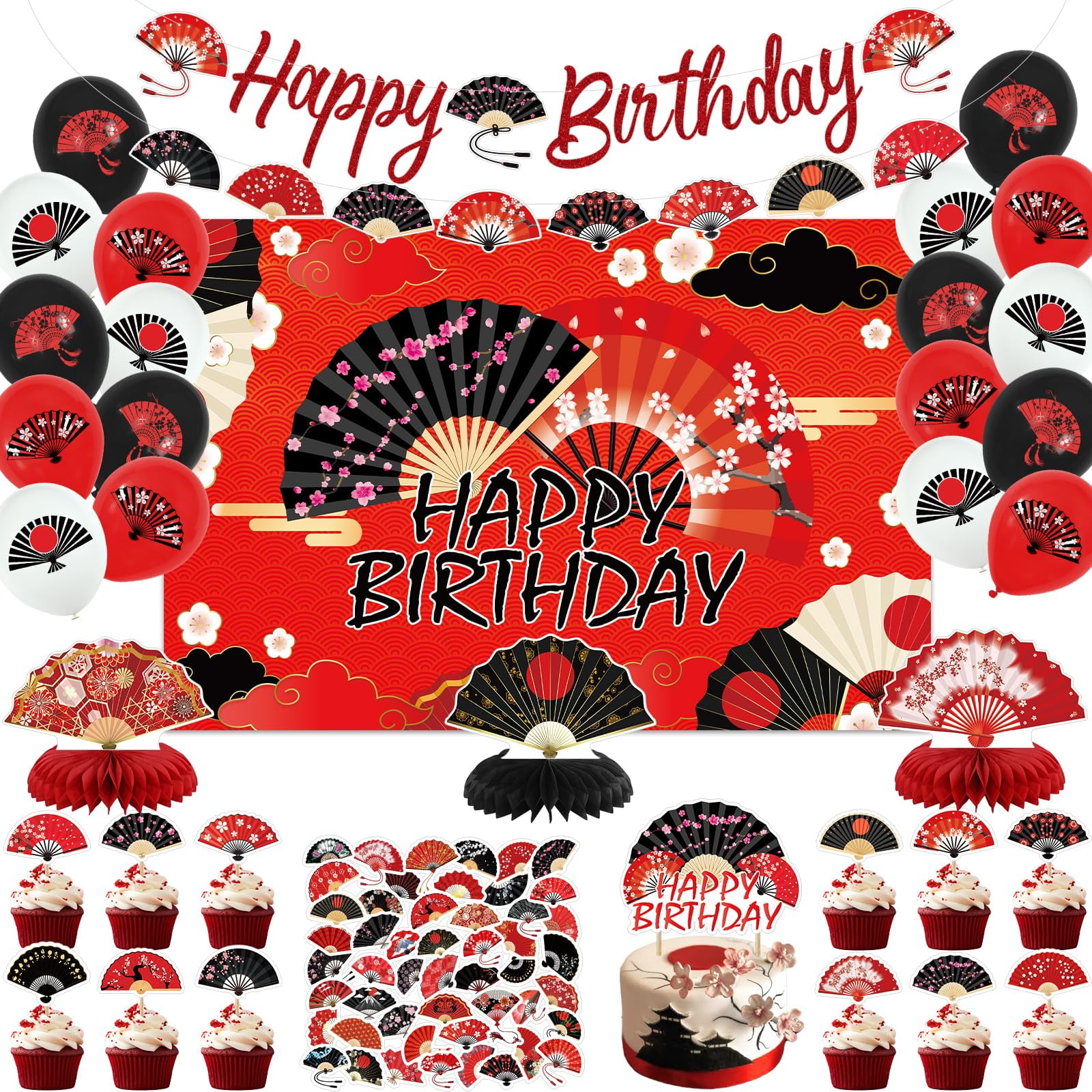 Folding Fans Party Decorations, DHF10 Folding Fans Party Supplies HAPPY ...