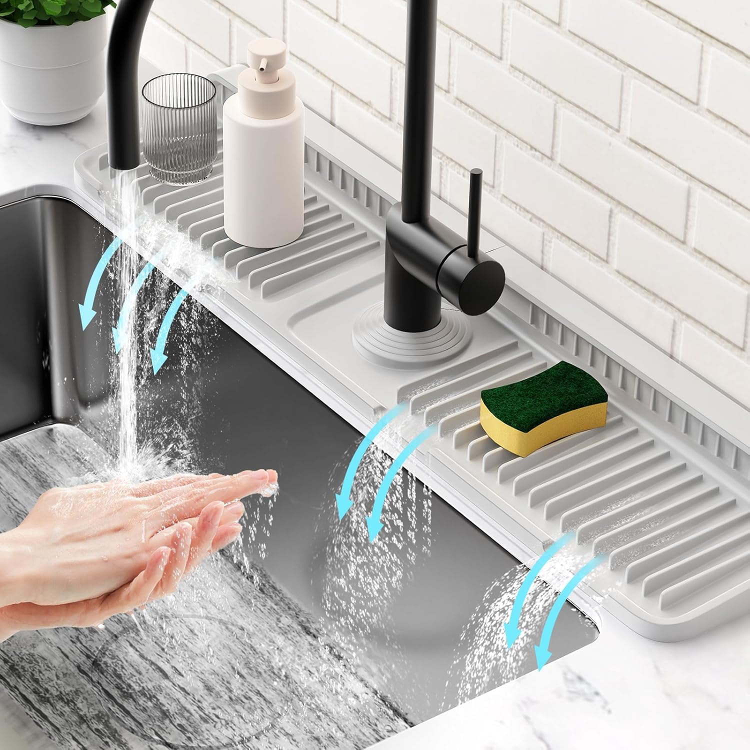 Folding Faucet Mat for Kitchen Sink Splash Guard[7° Slope Fast Self ...
