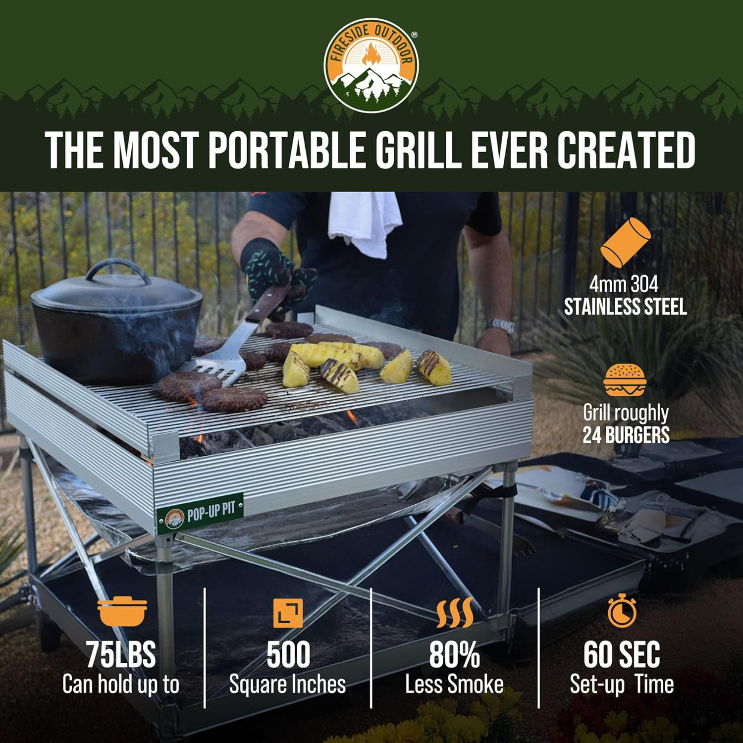 Folding Fire Pit Grilling Grate for Outdoor Cooking, Portable Campfire ...