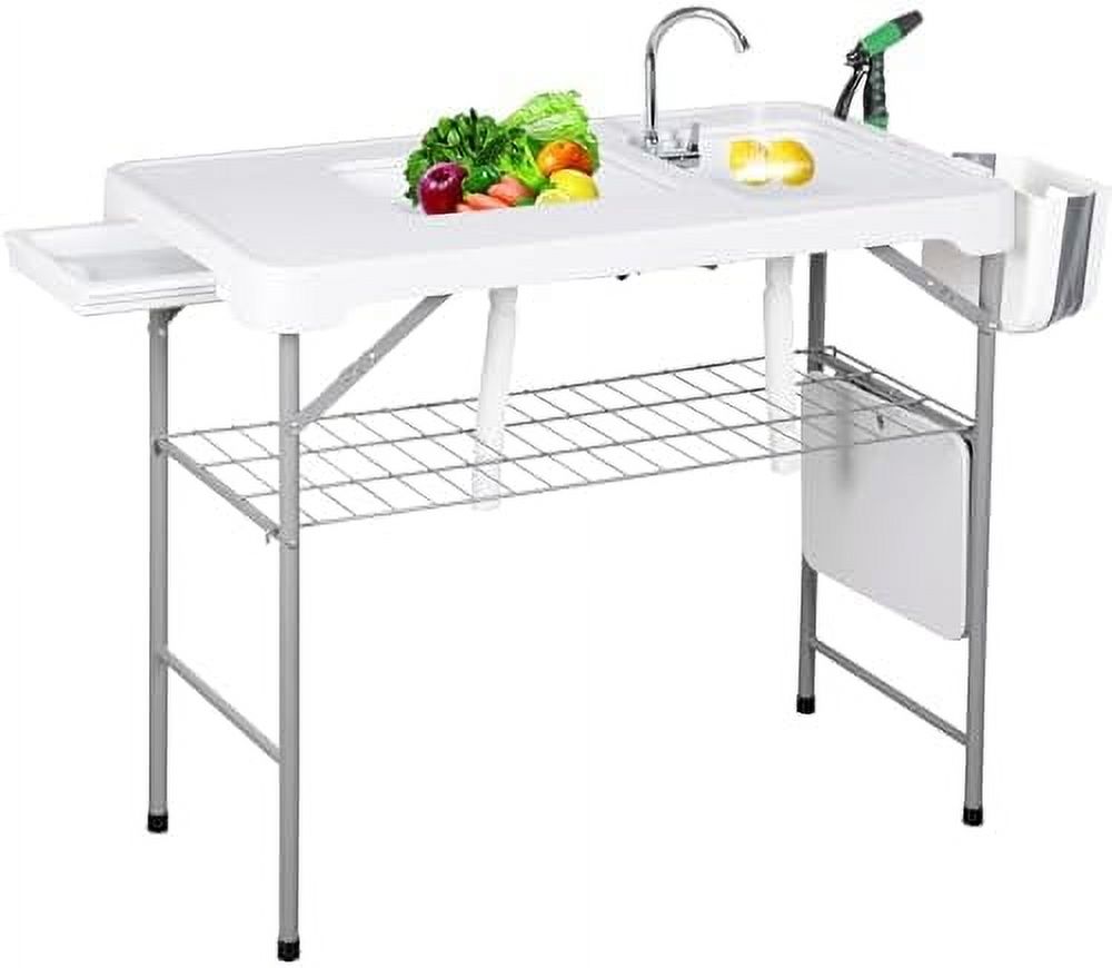 Folding Fish Cleaning Table with 2 Sinks & Foldable Faucet, 42.6 ...