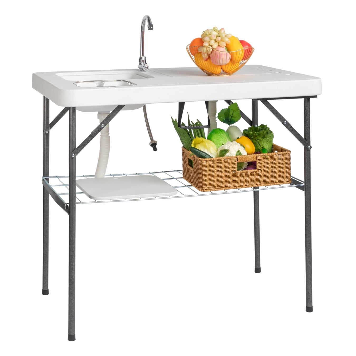 Folding Fish Cleaning Table with Dual Water Basins, Foldable Outdoor ...