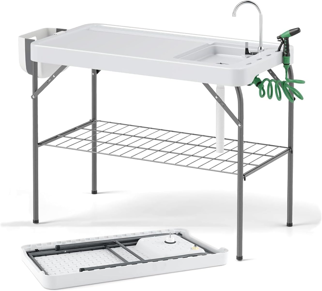 Folding Fish Cleaning Table, Fish Fillet Cutting Table with Sink, 360 ...