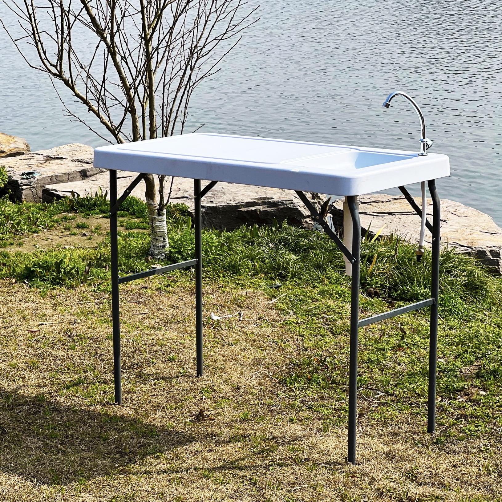 Folding Fish Cleaning Table, Heavy Duty Fillet Table with Sink and ...
