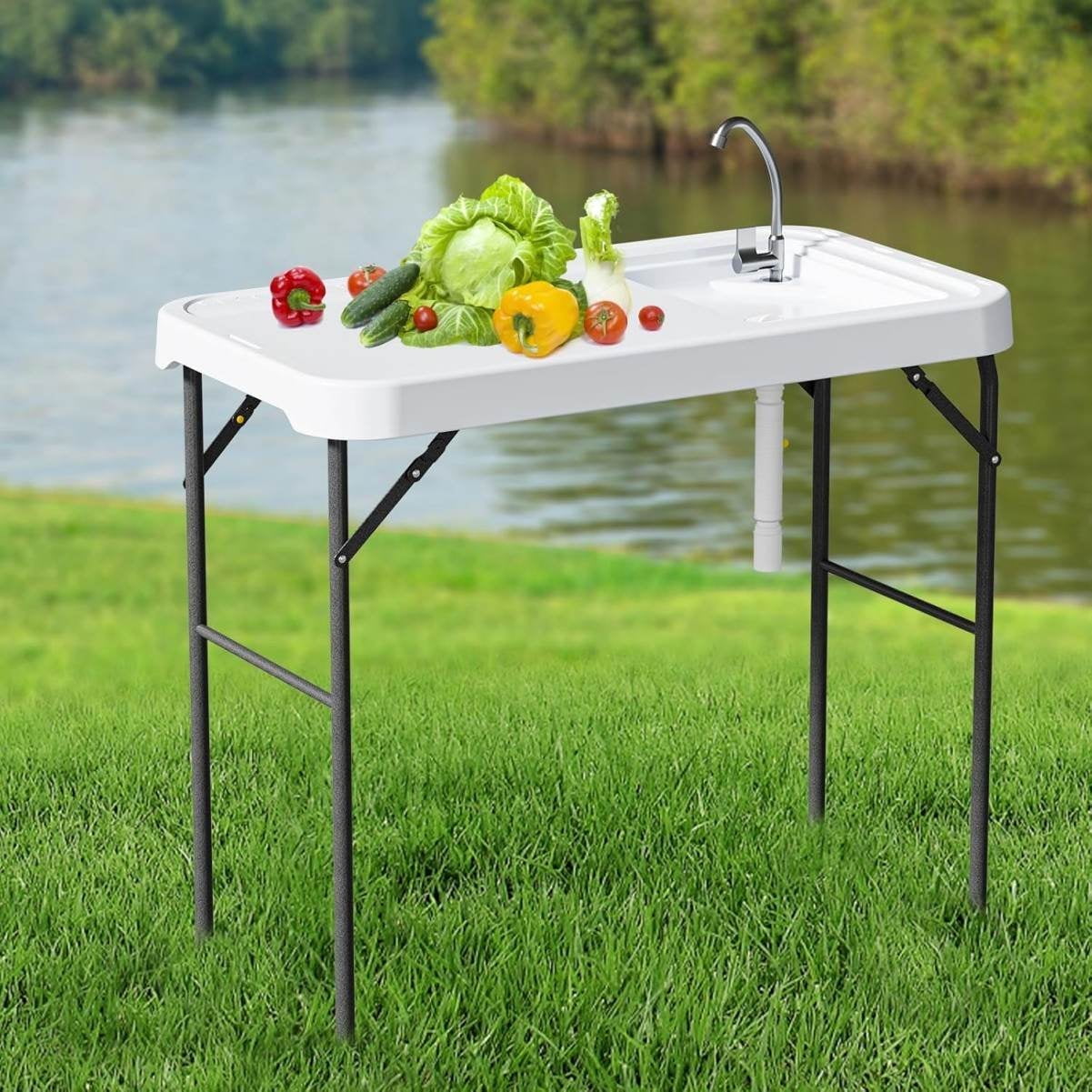 Folding Fish Cleaning Table with Portable Camping Table & Faucet Hose ...