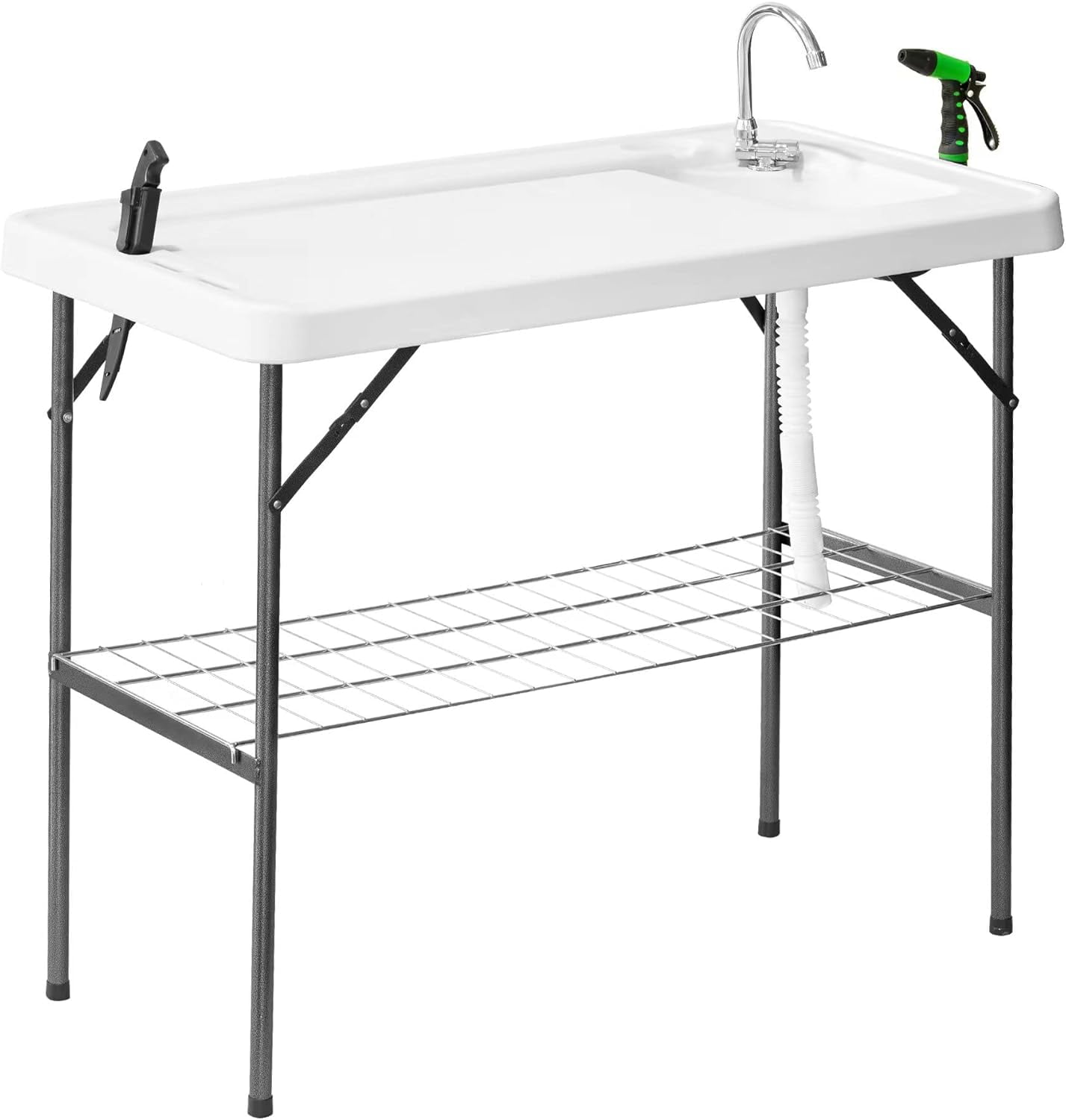 Folding Fish Cleaning Table with Sink Faucet Drainage Hose & Sprayer ...