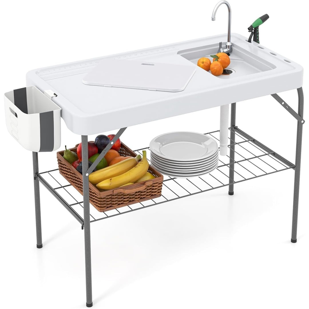 Folding Fish Cleaning Table with Sink, Outdoor Fillet Station Portable ...